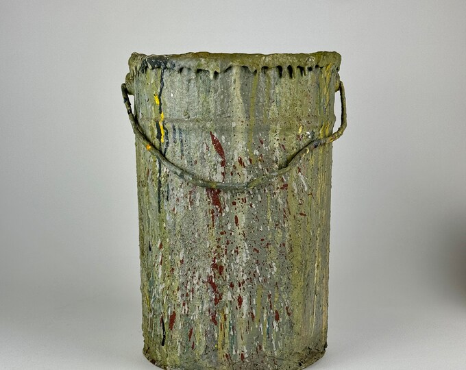 Vintage French Painter's Bucket for Decorative Purposes in Green Paint ...