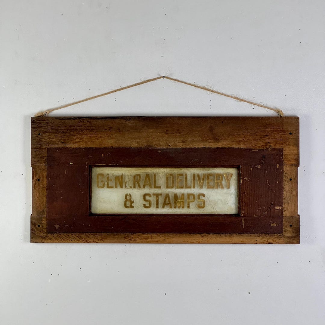Salvaged Antique "general Delivery & Stamps" Gilded Sign on Frosted ...