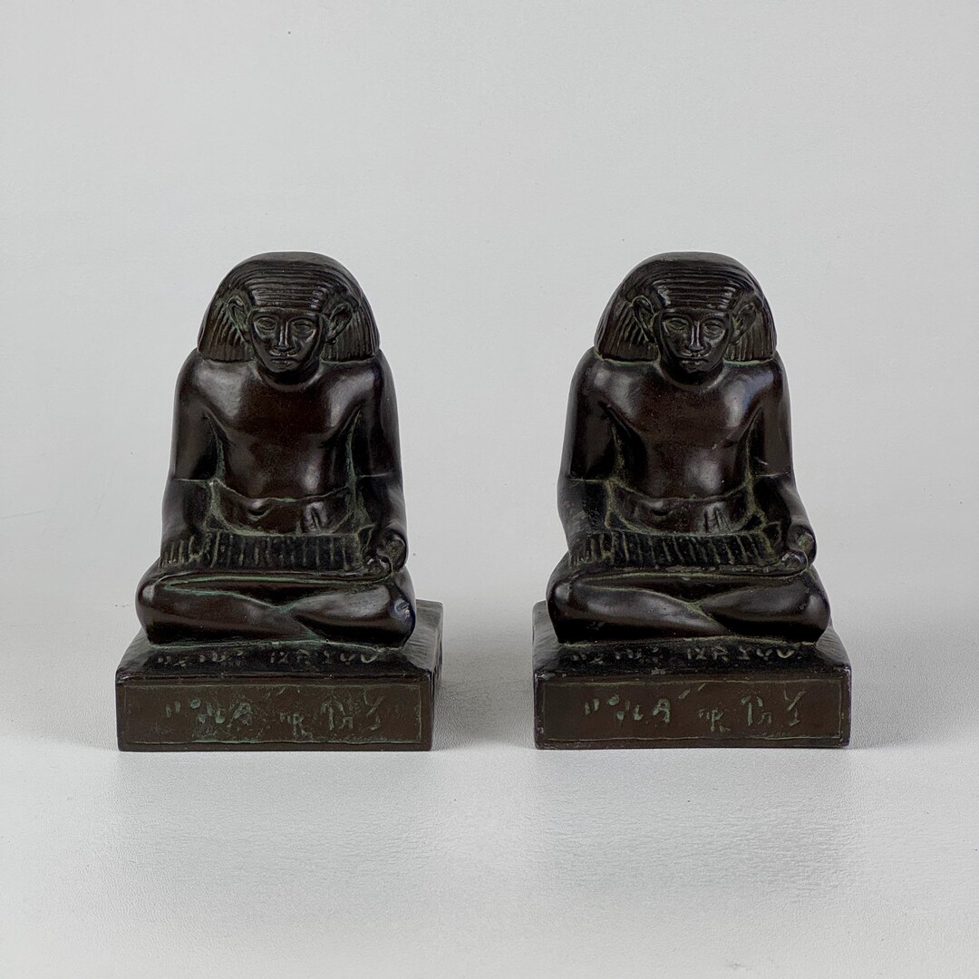 Vintage Pair of Egyptian Revival Bronze-clad "scribes" Bookends, Early ...