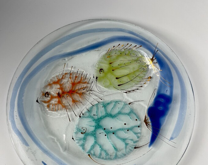 1950's Frances Higgins Signed Hand Fused Glass Plate With 3 Fish - Etsy