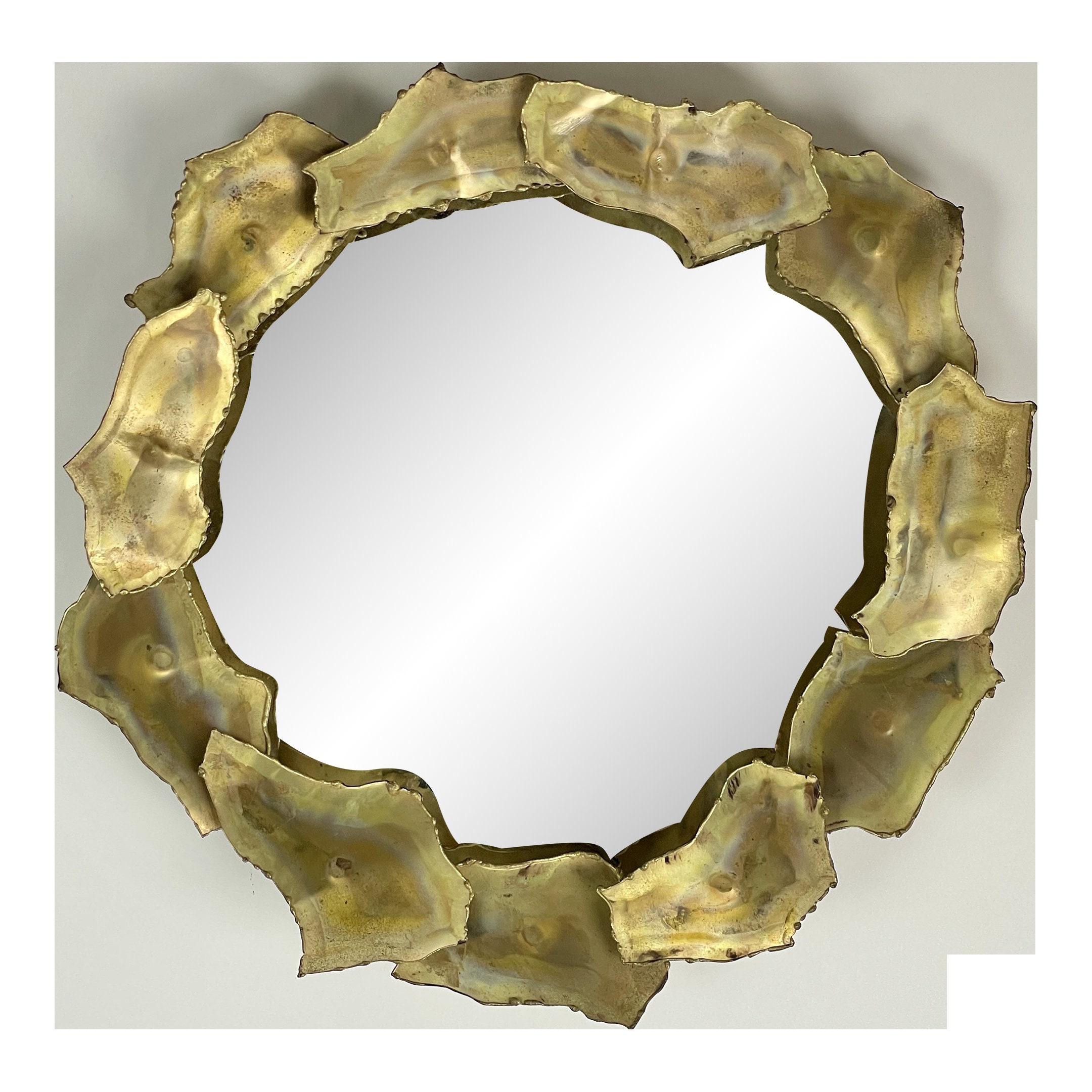 Curtis Jere Mid-century Modern Brutalist Brass Leaves Round Mirror ...