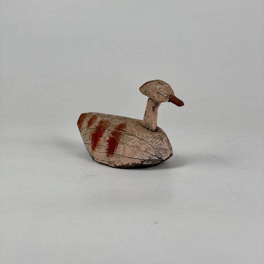 Unusual Antique Root Head Coot Duck Decoy, in Pink, Primitive Folk Art ...