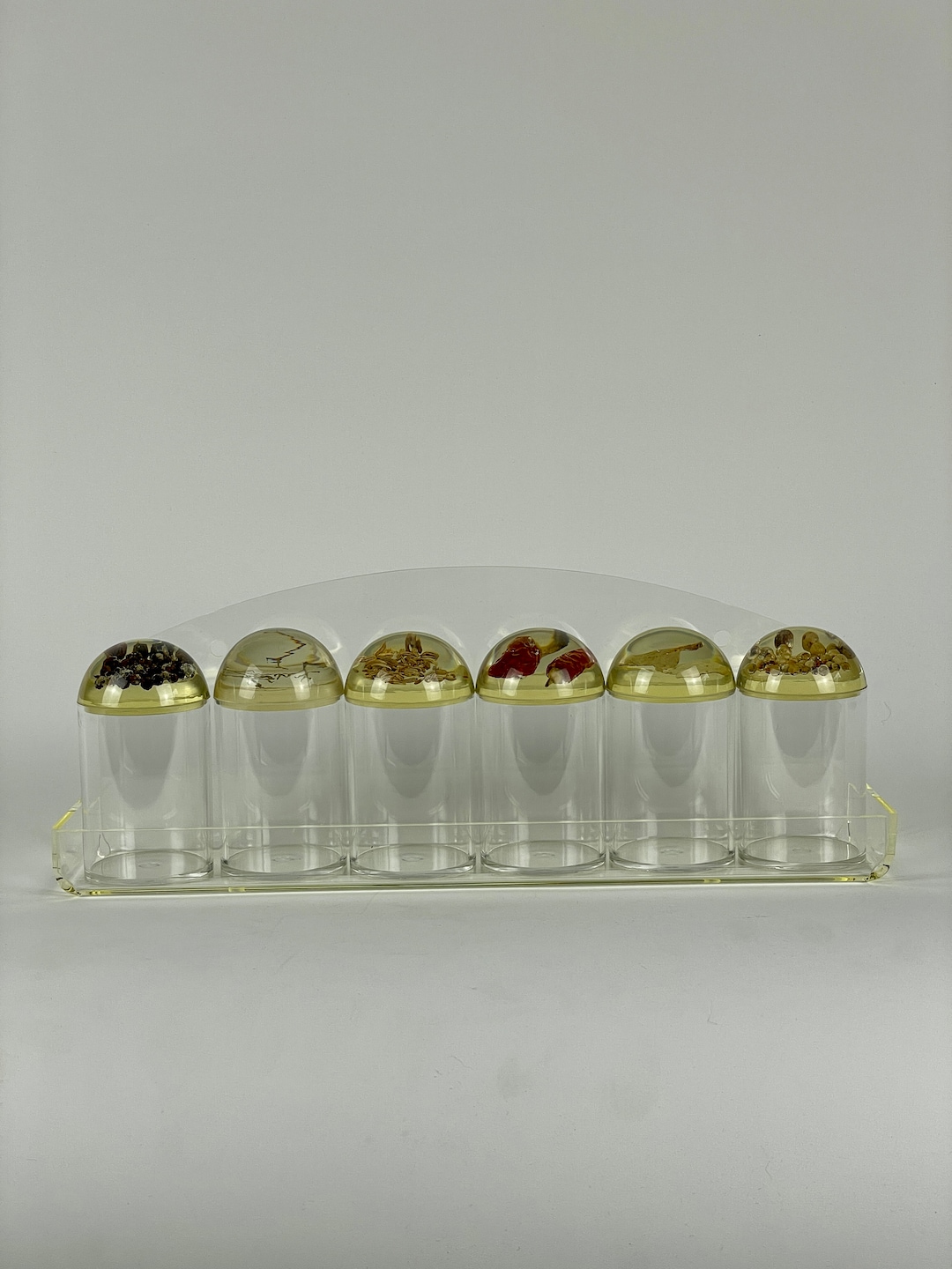 Rare French MCM Lucite Spice Canister Set With Inlaid Spices in Covers ...