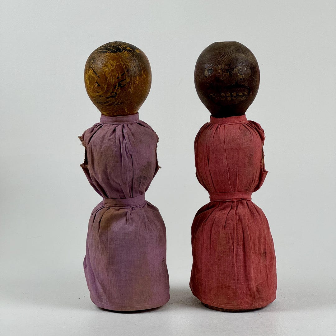 Pair of Vintage Folk Art Wooden Carnival Target Dressed up Dolls, Set 2 ...