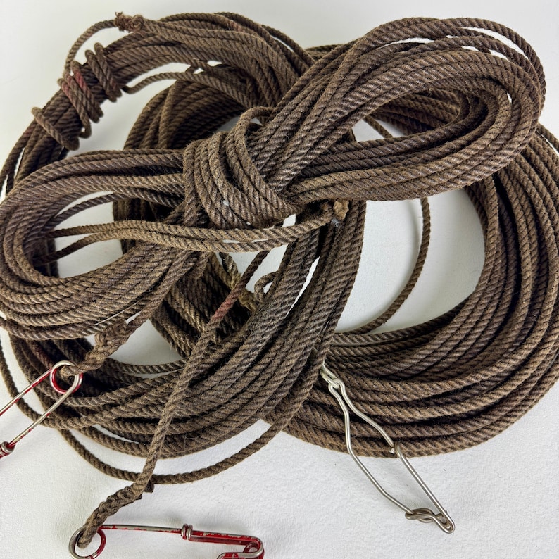 Decorative Vintage Set of 3 Oiled Hemp Duck Decoy Ropes With Metal ...