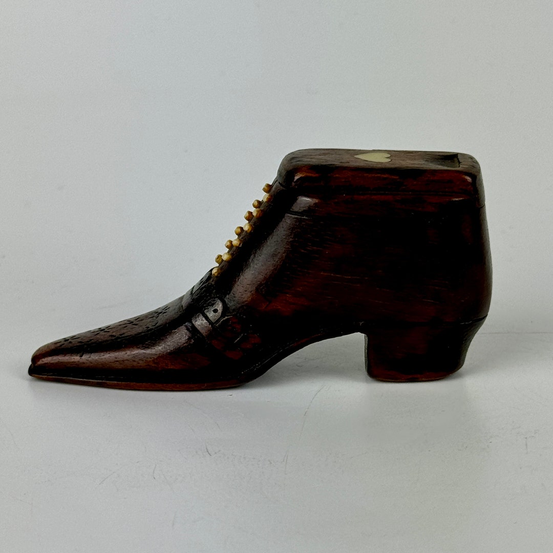 19th Century Antique English Victorian Wood Carved Shoe Snuff Box With ...