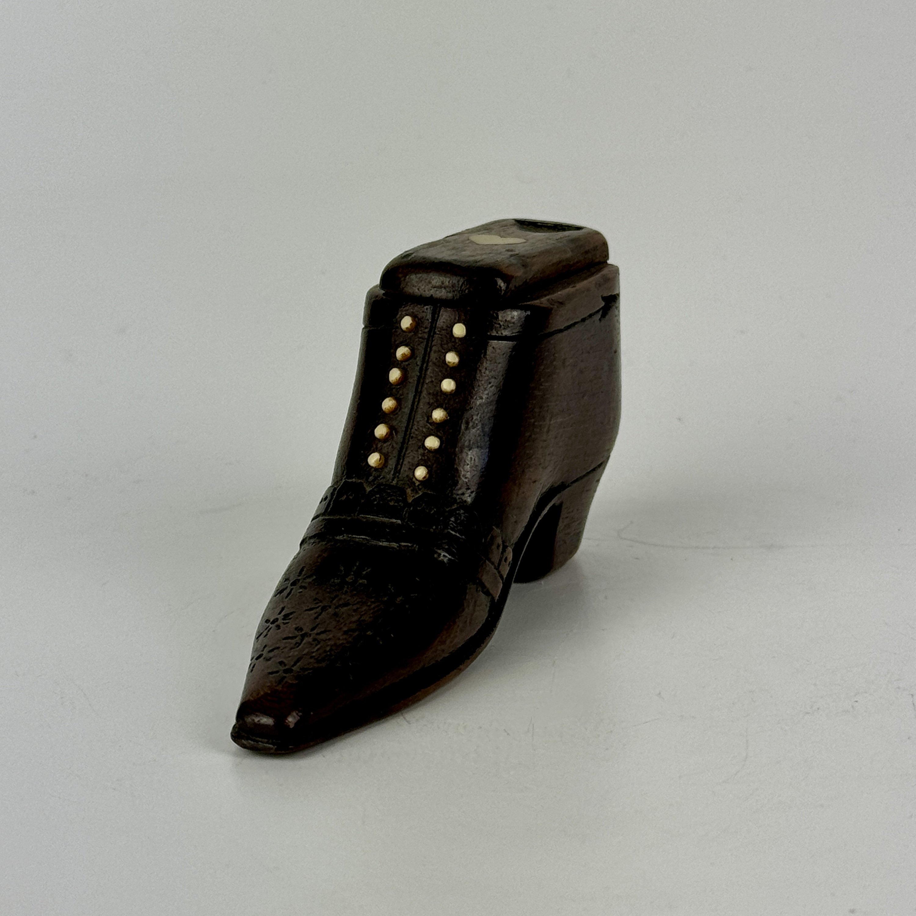 19th Century Antique English Victorian Wood Carved Shoe Snuff Box With ...