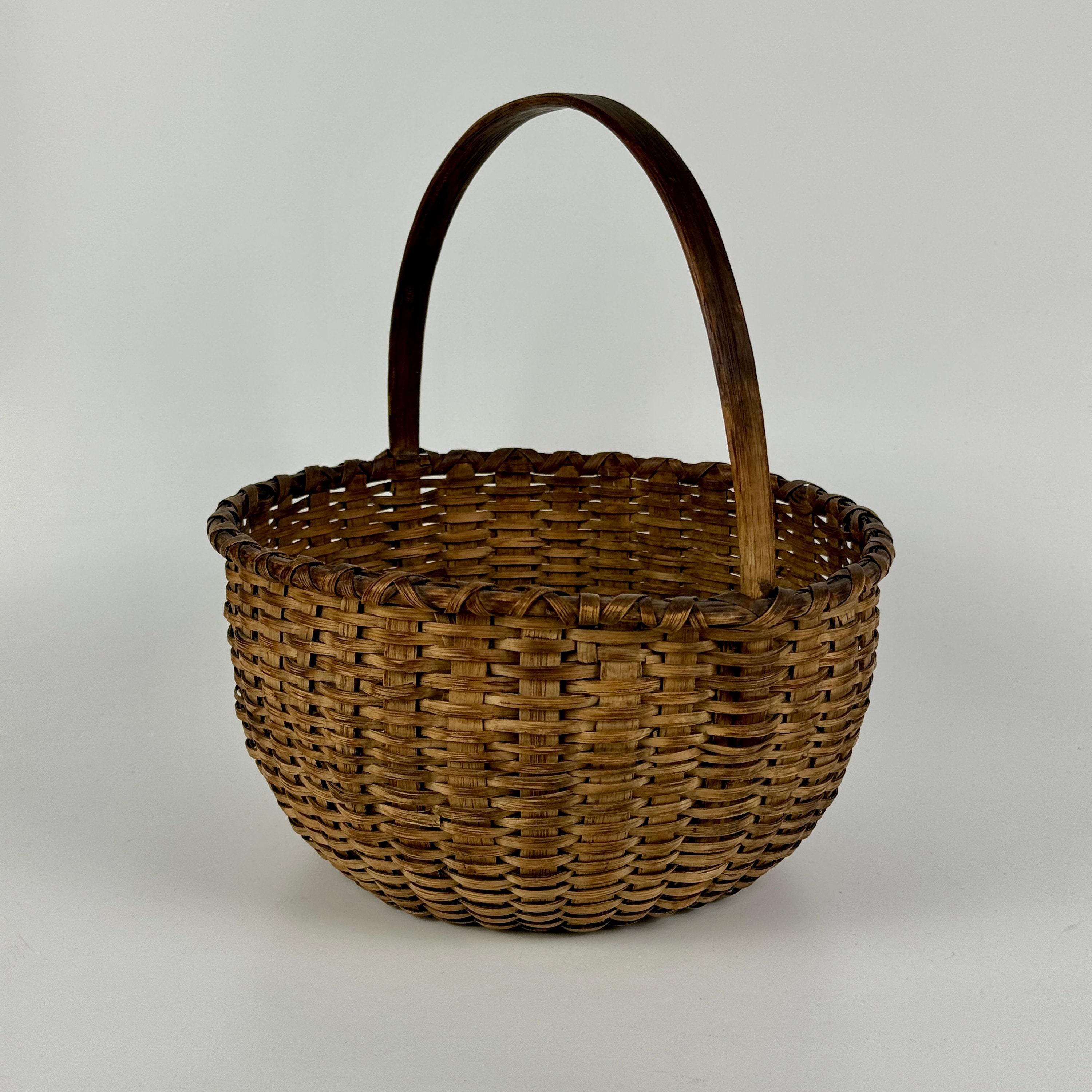 19th Century Antique Woven Ash Splint Gathering Basket, Round & Shallow ...