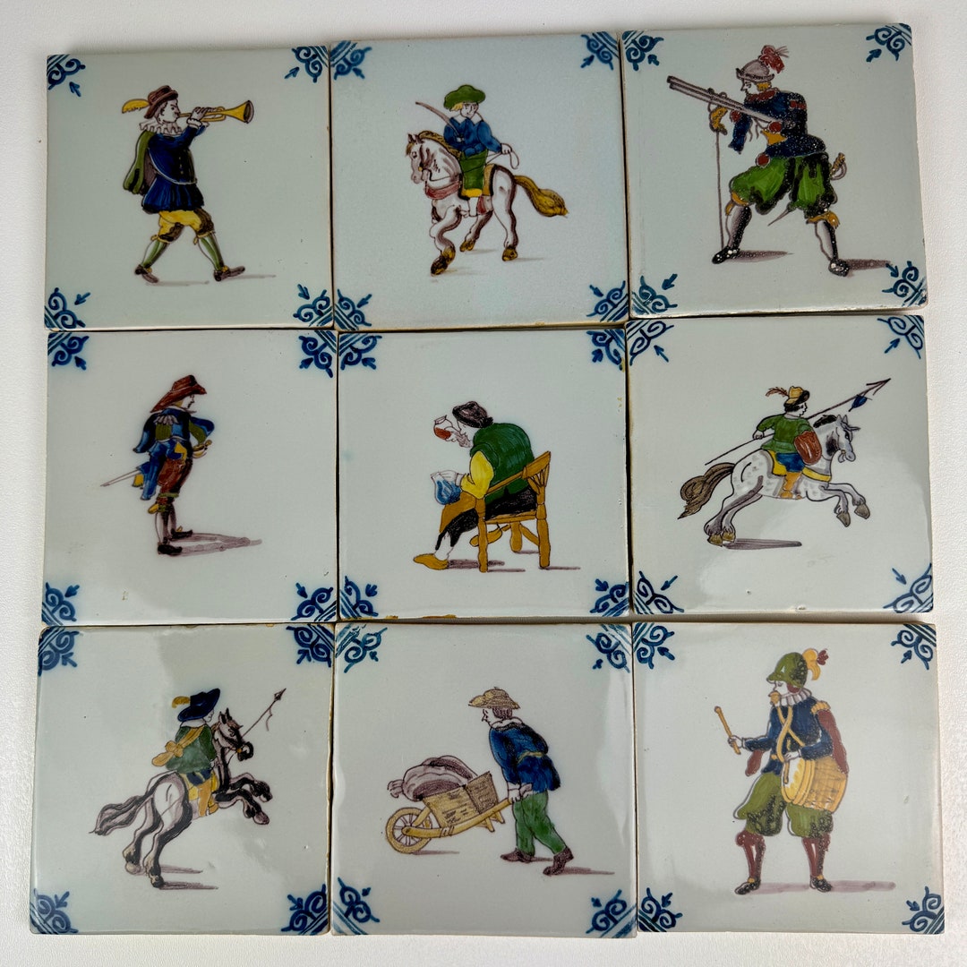 9 Vintage Hand Painted Makkum Tiles by Royal Tichelaar Dutch Pottery ...