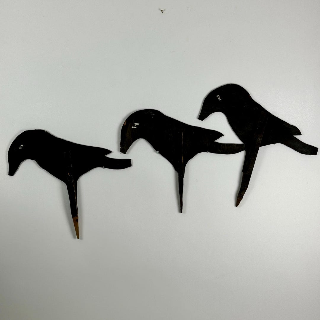 Set of 3 Primitive Hand Made Wooden Yard Crows for Wall Decor - Etsy