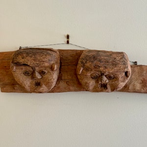 Antique Americana Folk Art Double Creature Heads Wood Carving Sculpture ...