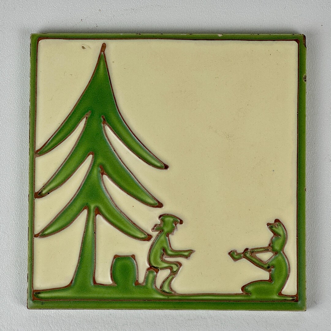 Rare Arts & Crafts Ceramic Tile by the Wheeling Tile Company, Detailing ...