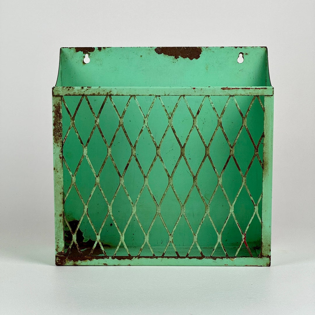 Vintage Industrial Metal Wall Magazine Rack in Pistachio Green - Etsy