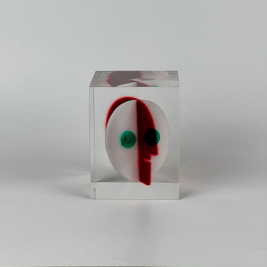Unique 1970's Lucite Art Cube Sculpture With Floating Abstract Head ...