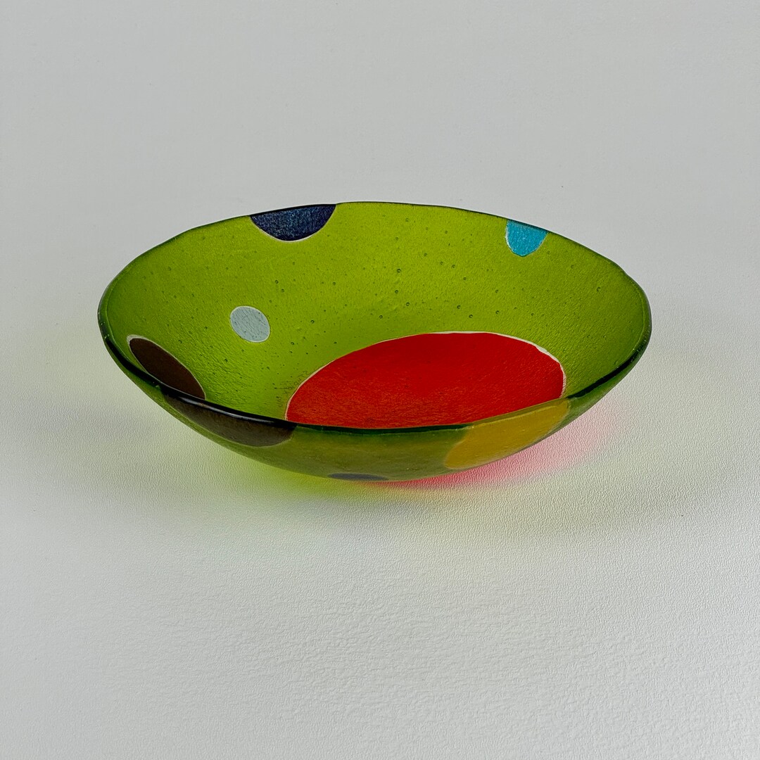 Vintage Memphis Design Hand Made Glass Bowl With Colorful Bubbles ...