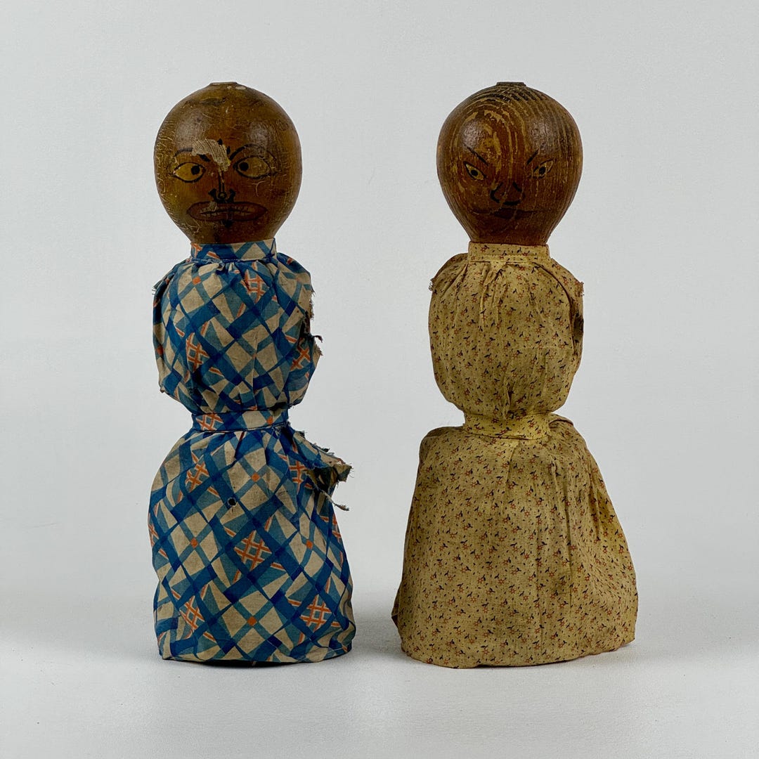 Pair of Vintage Folk Art Wooden Carnival Target Dressed up Dolls, Set 1 ...