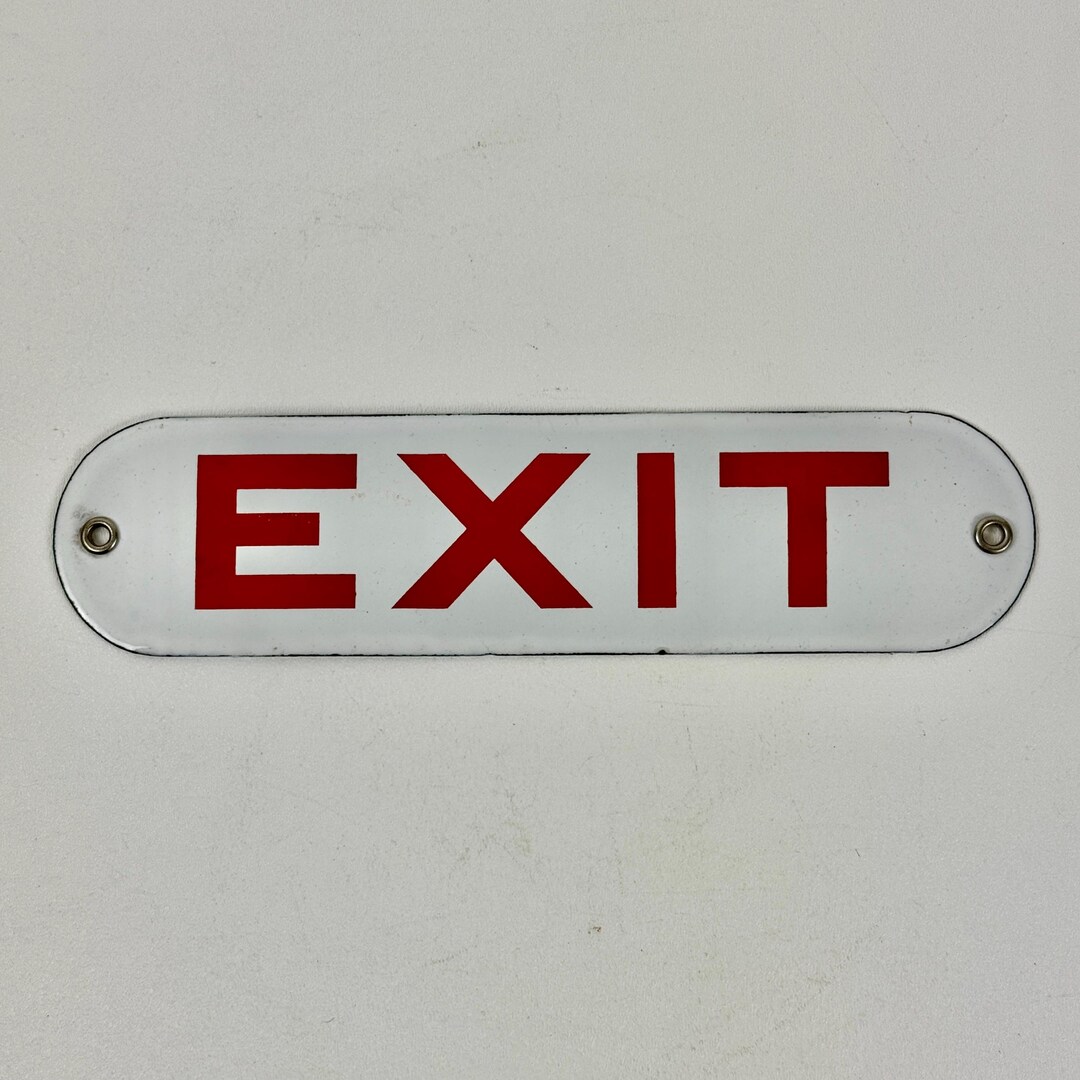 Vintage Small Porcelain Enamel 'exit' Wall Sign With Red Font & Curved ...