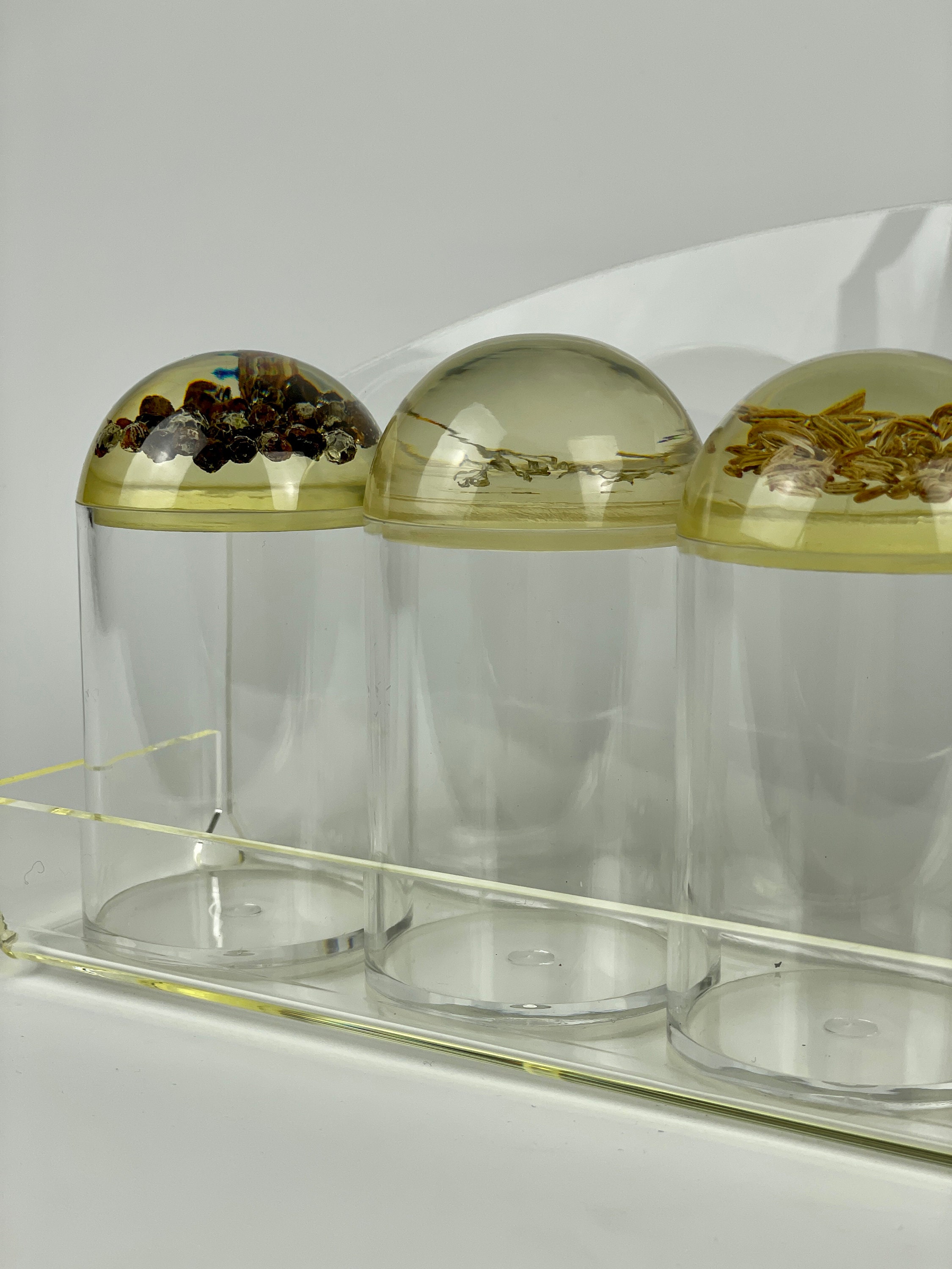 Rare French MCM Lucite Spice Canister Set With Inlaid Spices in Covers ...