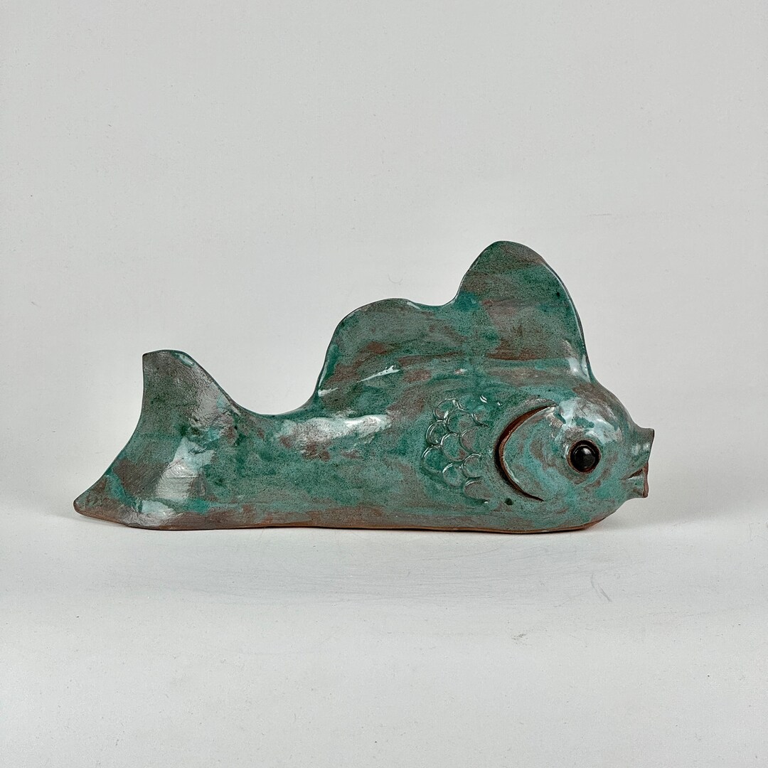 Whimsical Vintage Signed Ceramic Fish Sculpture in Aqua Color - Etsy