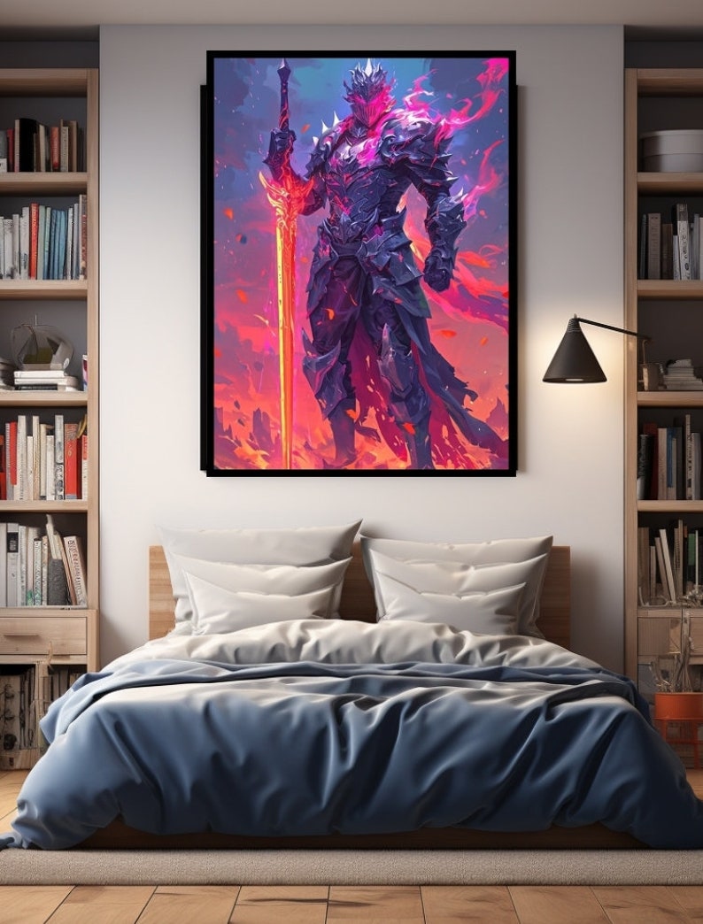 Anime Warrior Character With Fire Sword, Digital Download, Manga ...