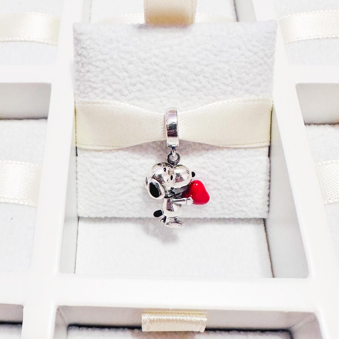 925 Sterling Silver Snoopy With Red Heart Dangle Charm Fits Pandora ...