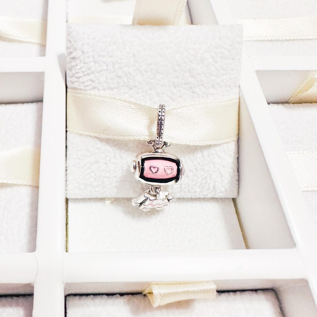 925 Sterling Silver Pink Robot Charm Fits Charm Bracelets and Bangles ...