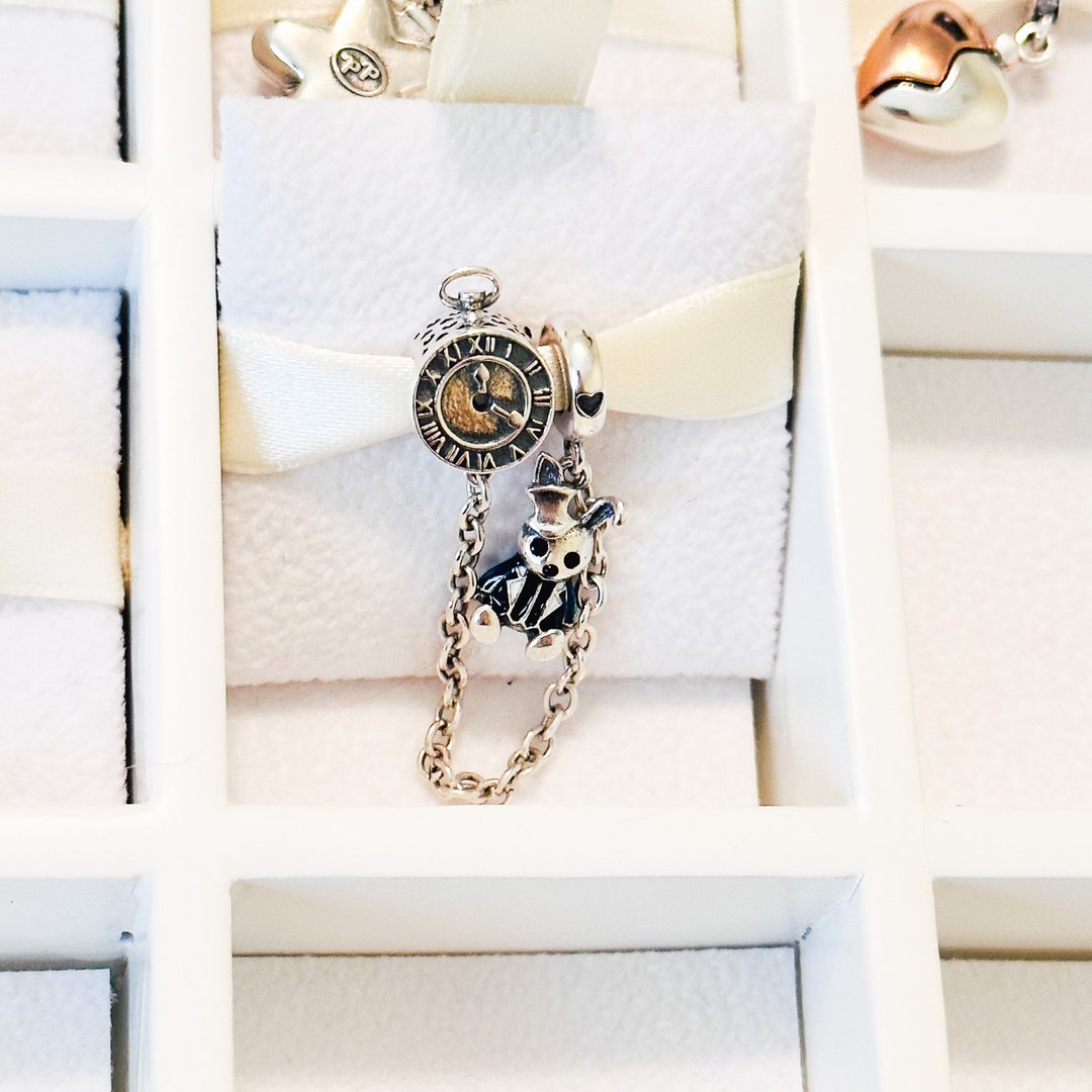 925 Sterling Silver Alice in Wonderland White Rabbit Safety Chain Charm ...