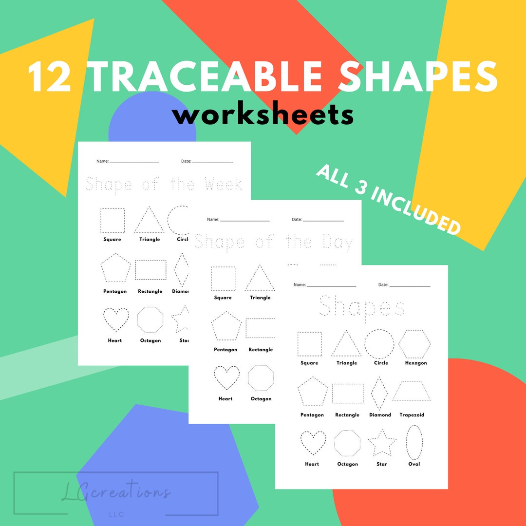 12 Traceable Shapes Worksheets - Etsy