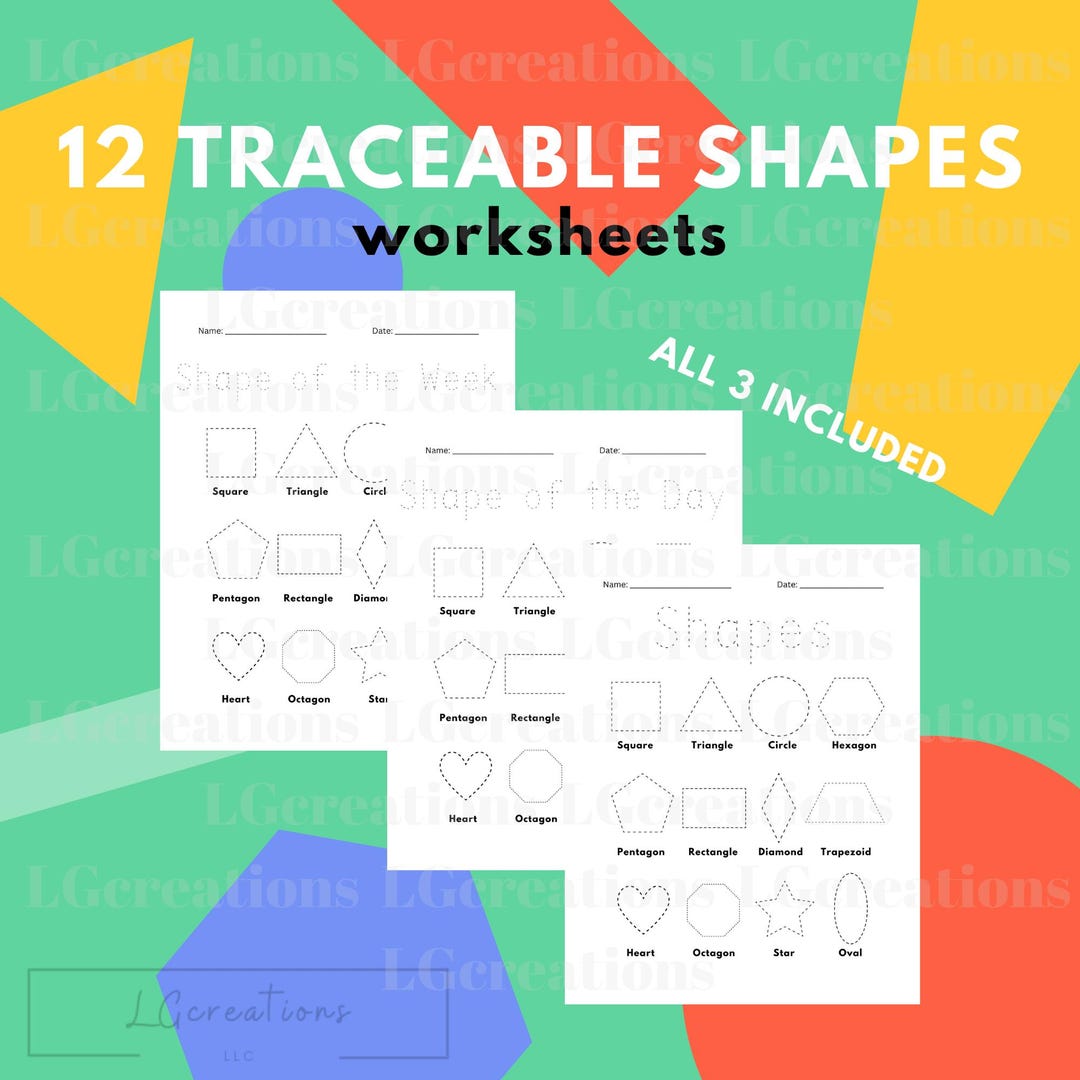 12 Traceable Shapes Worksheets - Etsy