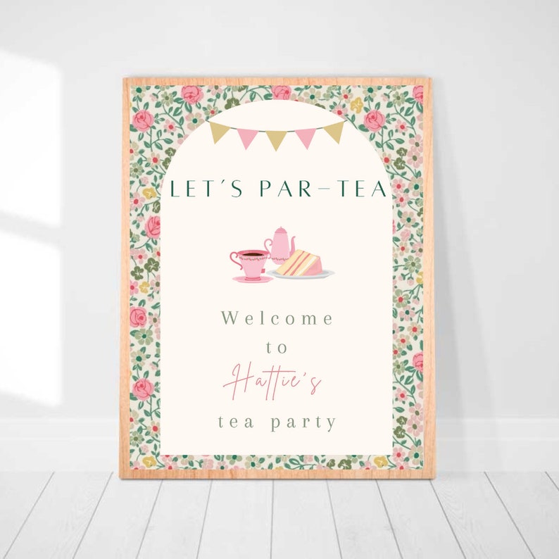 Let’s Par-tea Tea Party Girl Birthday Party Welcome Poster - Tea Party ...