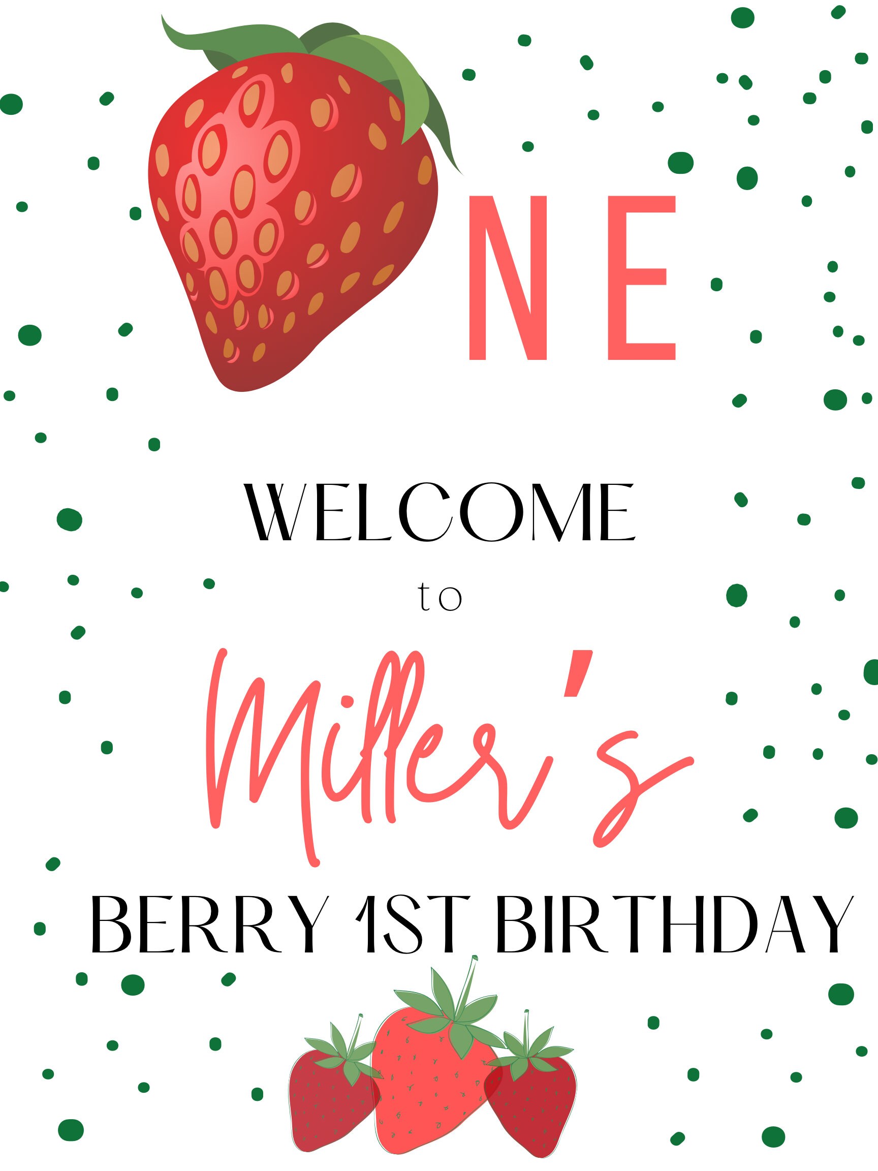 Berry First Birthday Welcome Poster - Banner - Sign - Digital Download ...