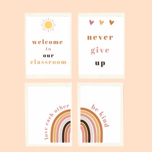 Boho Classroom Wall Art Decor - 4 Large Prints - Editable - Digital ...