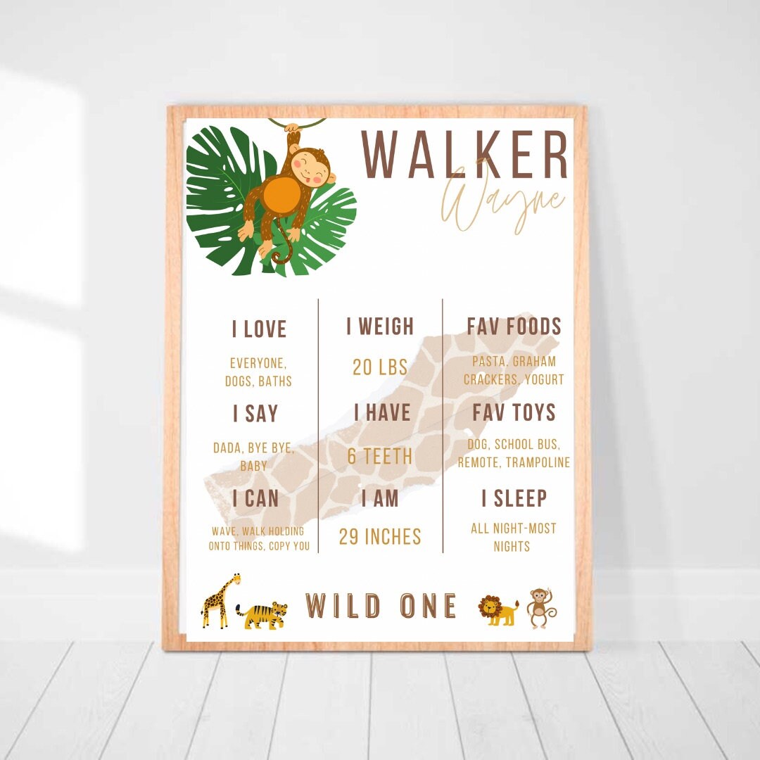 Wild One Boy First Birthday Stat Poster - Banner - Sign - Digital ...