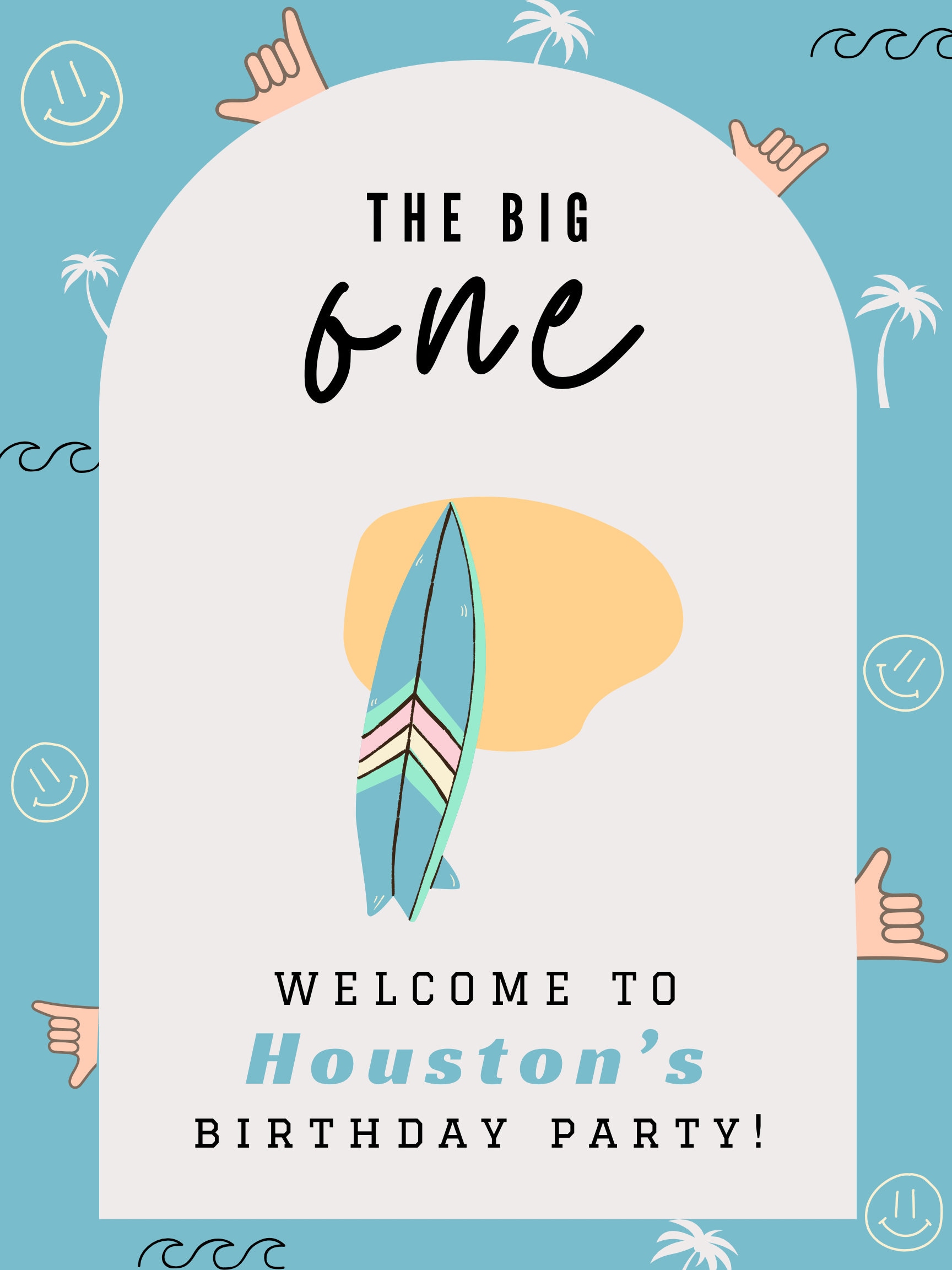 The Big One Surfer First Birthday Party Hang Lose Smiley Island Surfer ...