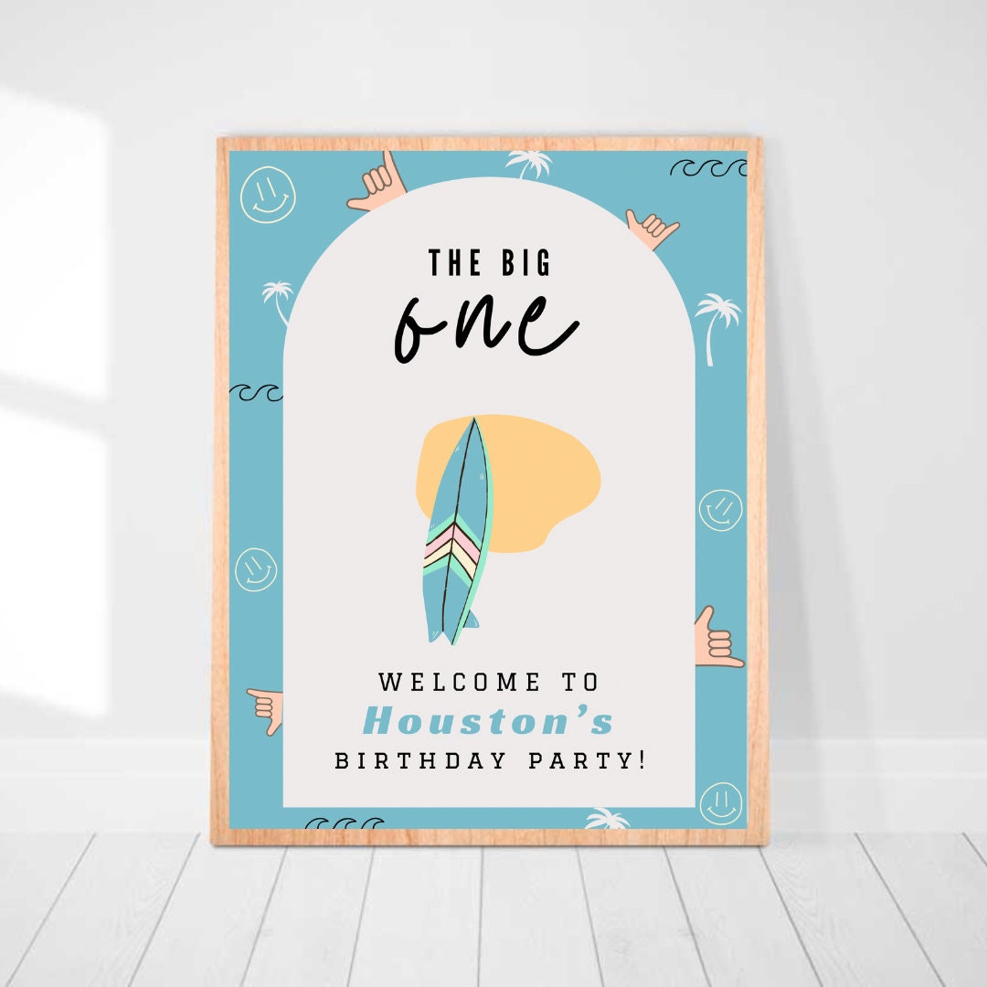 The Big One Surfer First Birthday Party Hang Lose Smiley Island Surfer ...