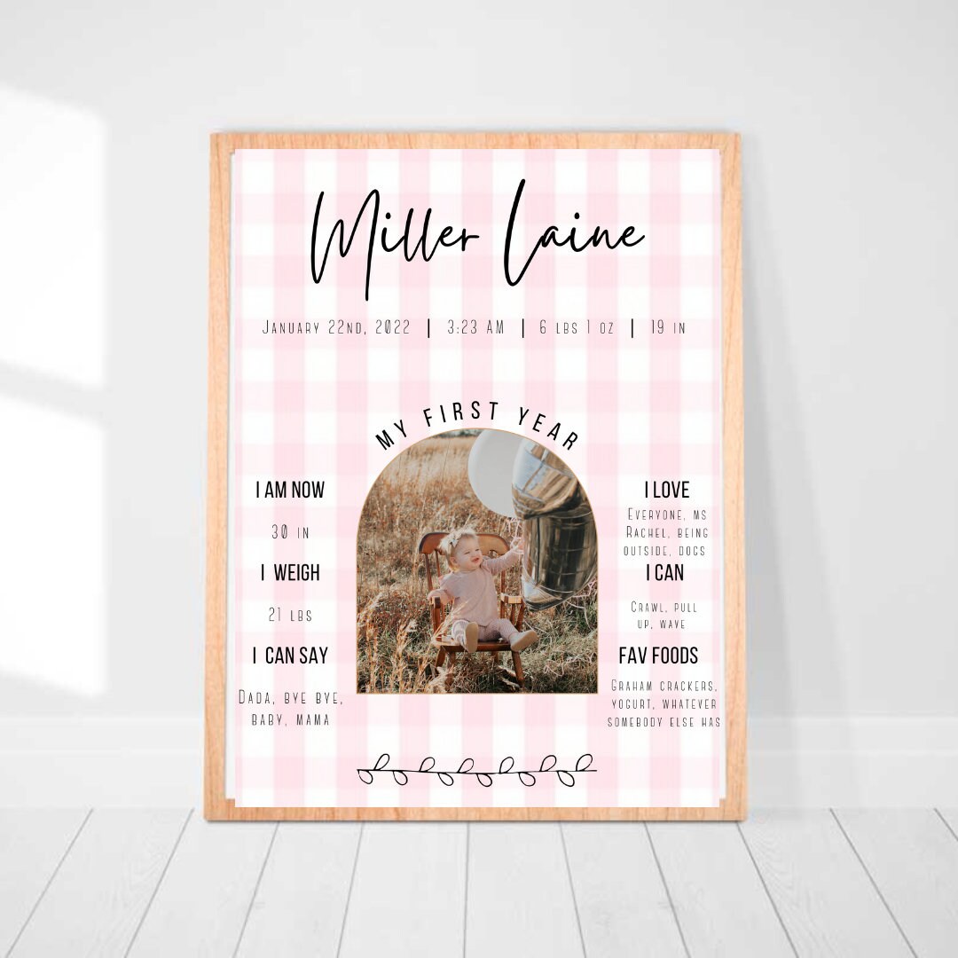 My First Year Gingham Poster - Banner - Sign - Preppy - Birthday Decor ...