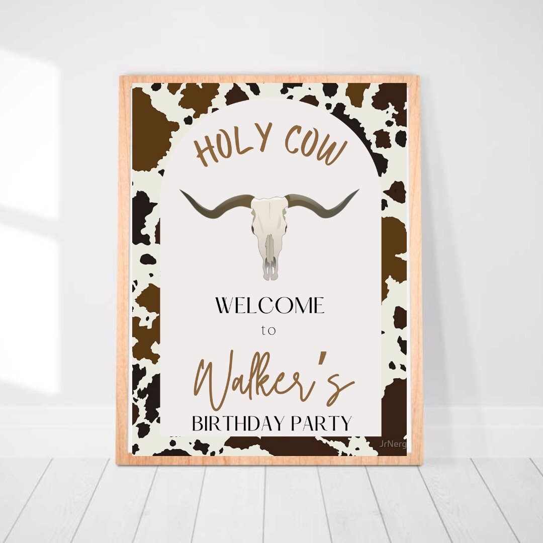 Holy Cow Birthday Sign Rodeo Boy Western Highland Cowboy Birthday ...