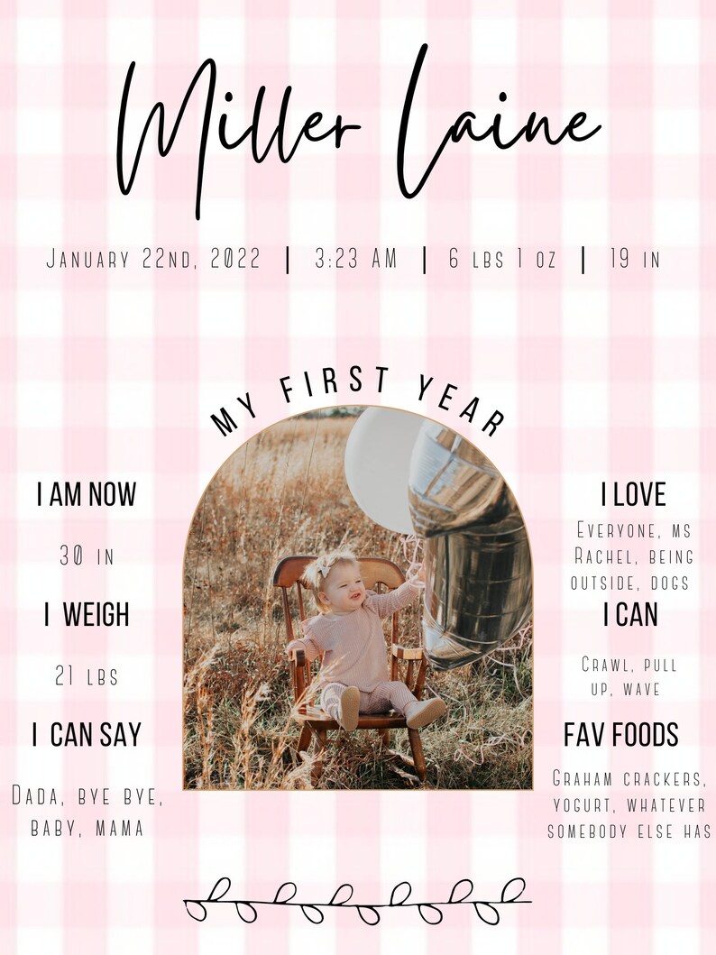 My First Year Gingham Poster - Banner - Sign - Preppy - Birthday Decor ...