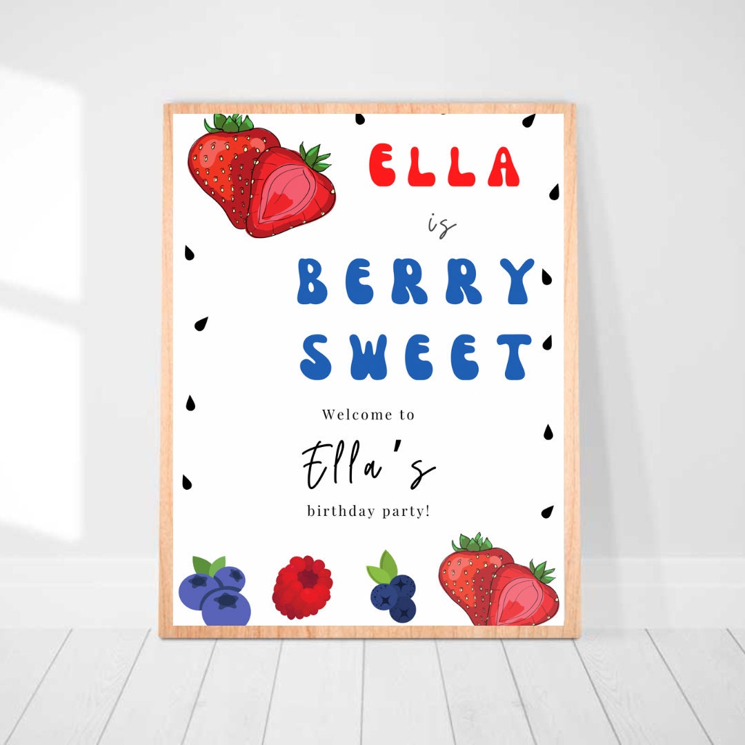 Berry Sweet Birthday Welcome Poster, Editable Printable (digital ...