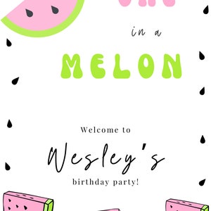 One in a Melon Welcome Poster Girl First Birthday Welcome Sign Summer ...