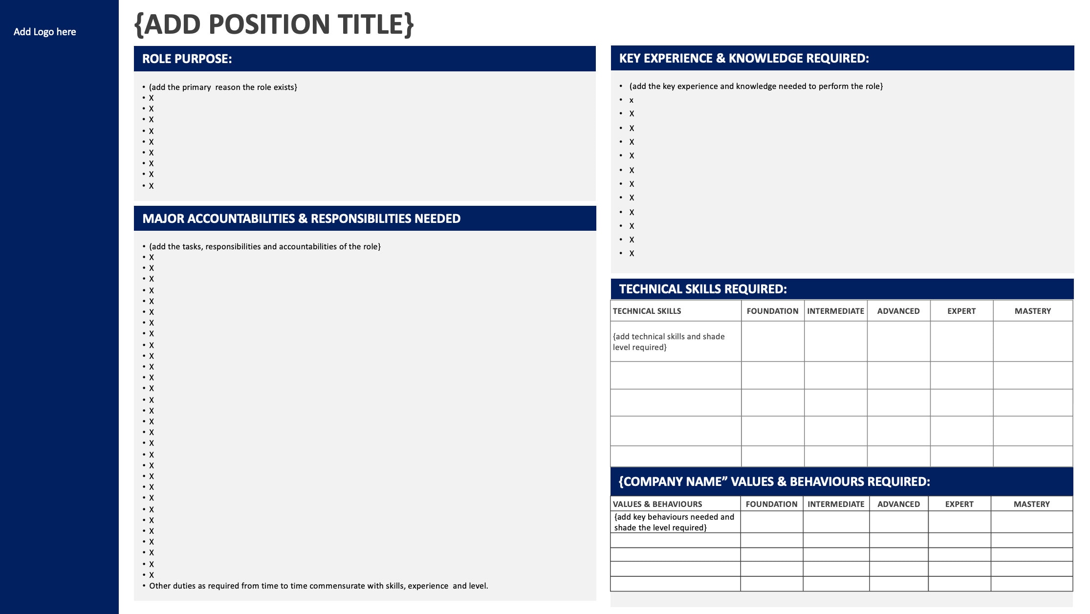 Two Page Position Description Template - Etsy