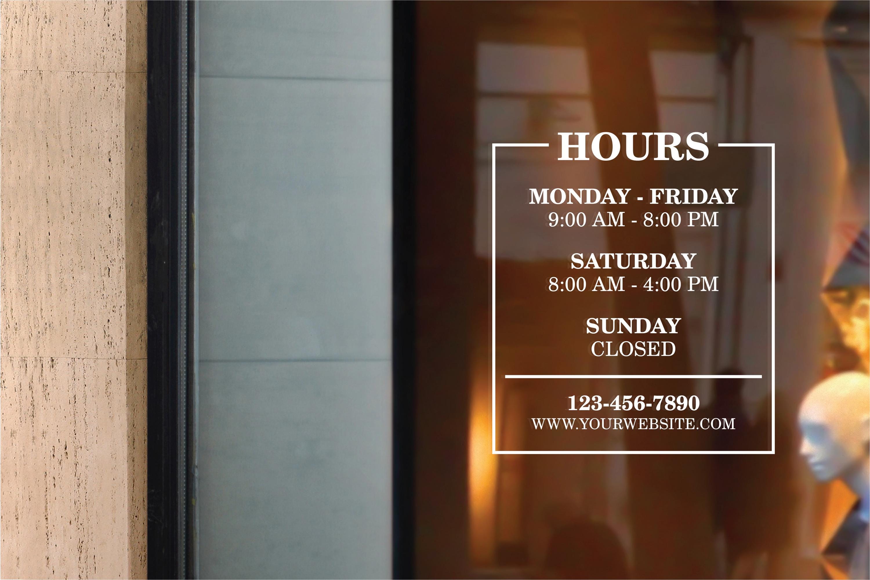 Custom Store Hours Vinyl Decal: Business Window Sign - Etsy
