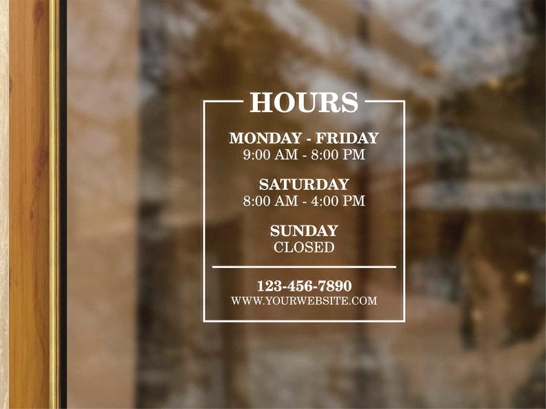 Custom Store Hours Decal | Business Door Sign | Hours of Operation ...