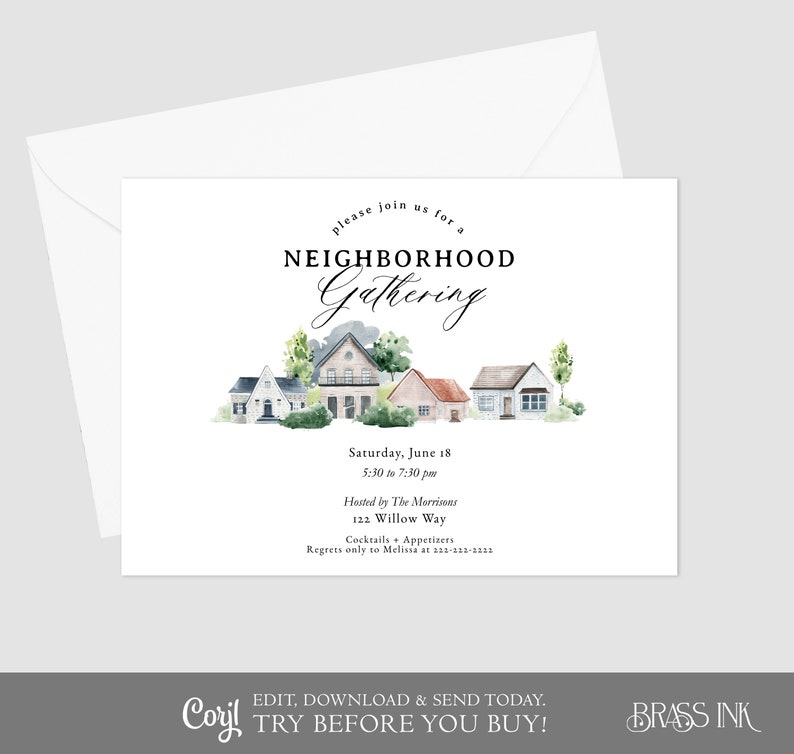 Neighborhood Get Together Gathering Block Party Invitation Digital ...
