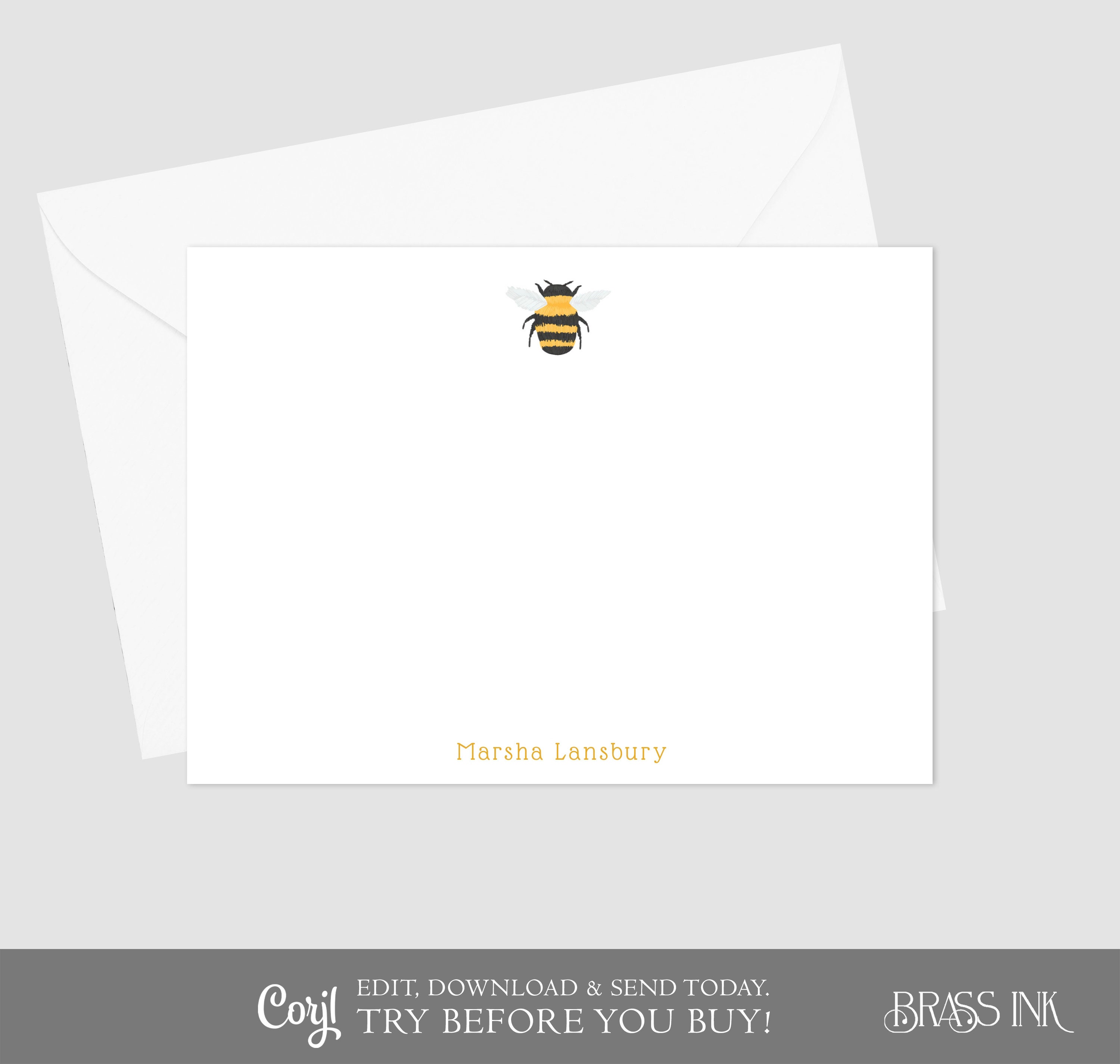 Giving You A Buzz Stationery Note Card Digital Template Corjl Printable ...