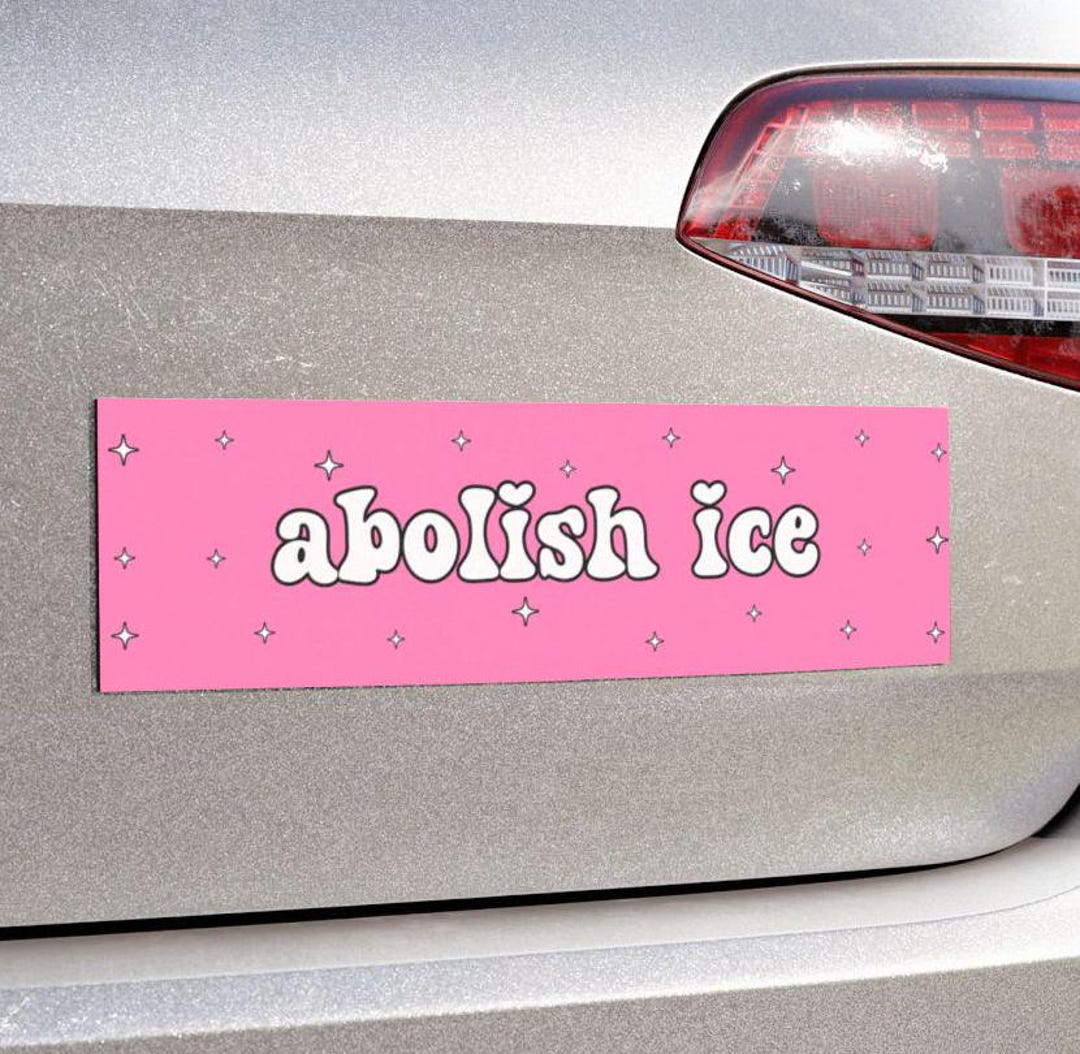 Abolish Ice Pink Sparkle Car Magnet or Bumper Sticker, End Deportations ...