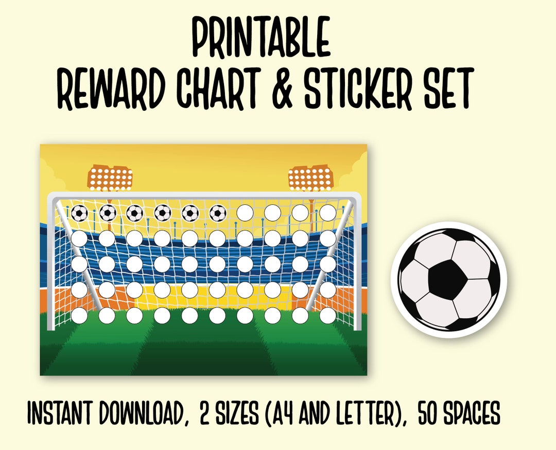 Reward Chart and Sticker Set, Printable Reward Sheet, Soccer Reward ...