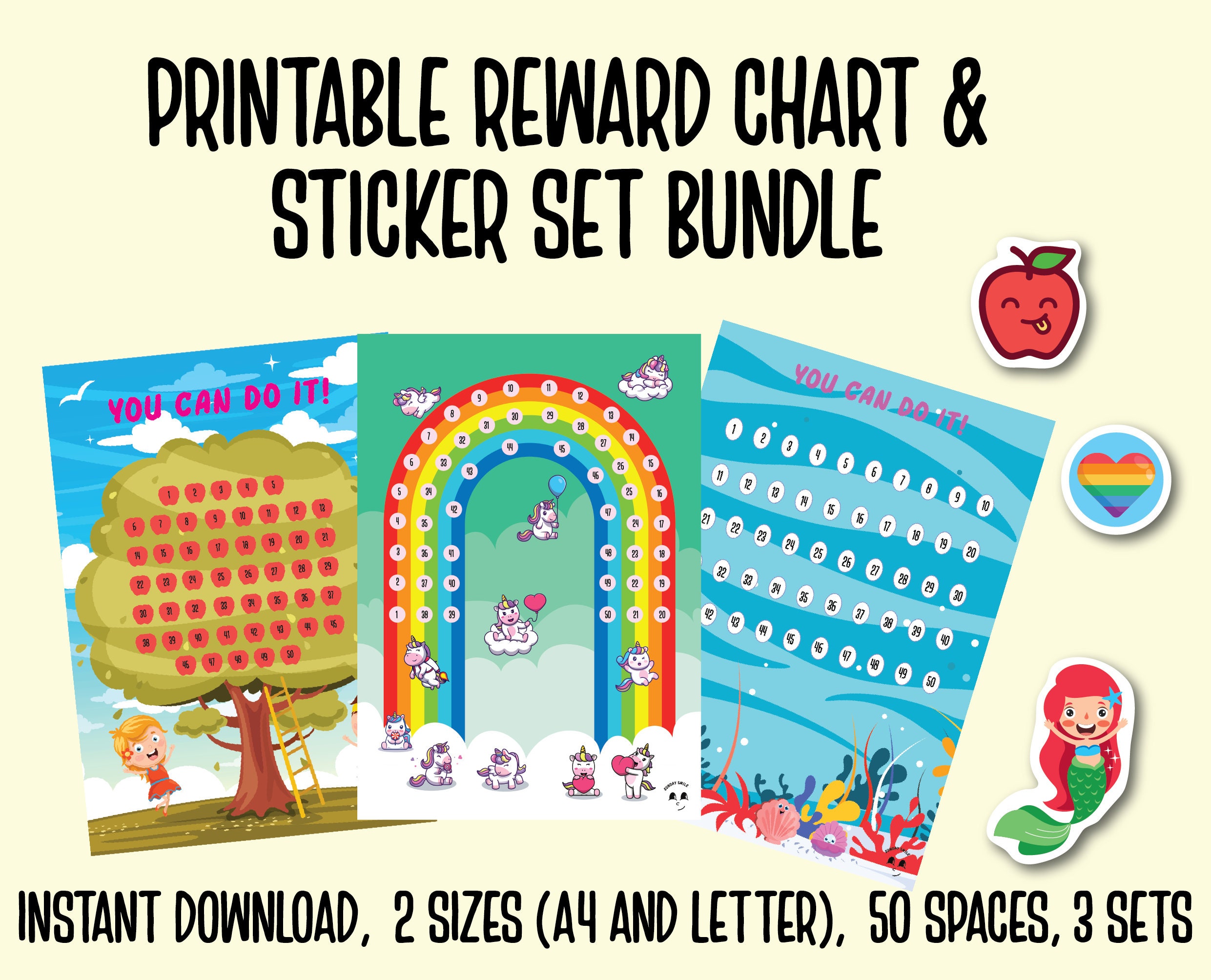 Reward Chart Bundle, Reward Chart for Girls, Behaviour Chart, Printable ...