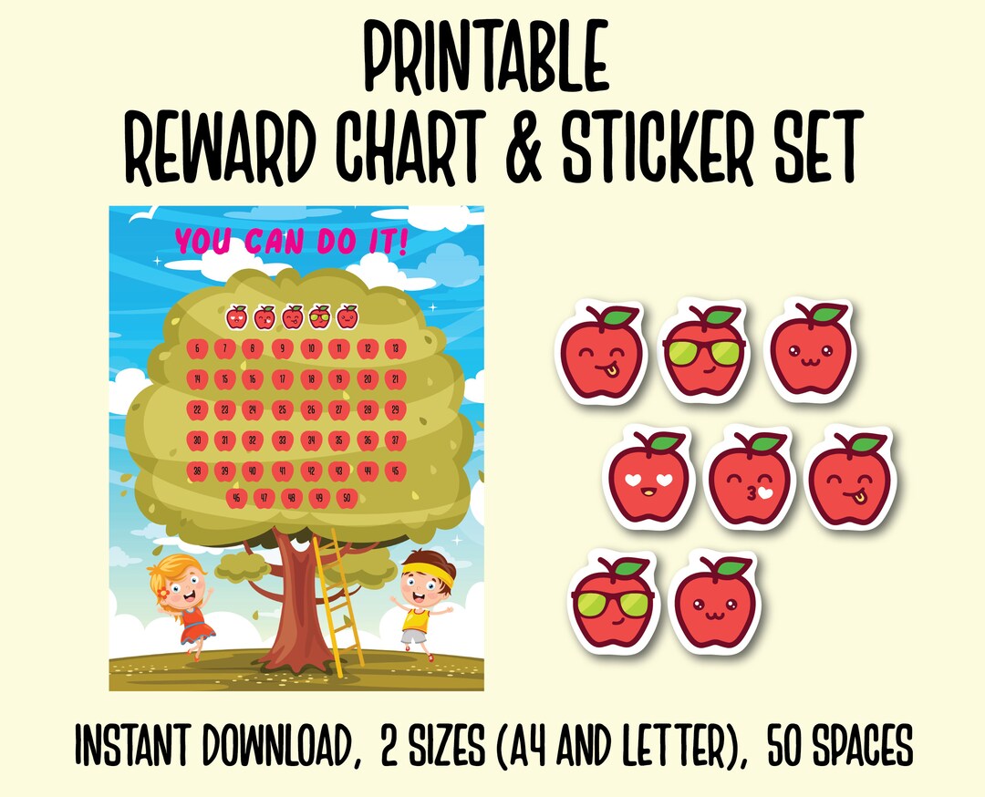Printable Apple Reward Chart, Sticker Set, Stickers Printable, Reward ...