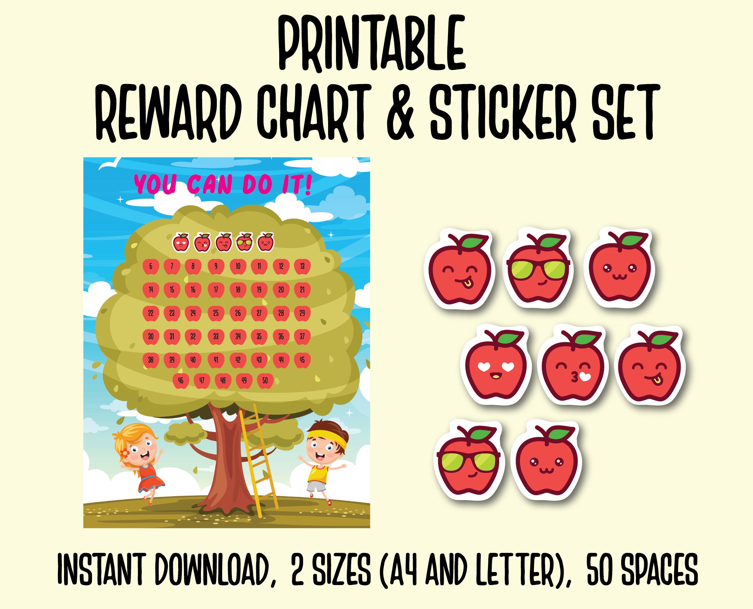 Printable Apple Reward Chart, Sticker Set, Stickers Printable, Reward ...